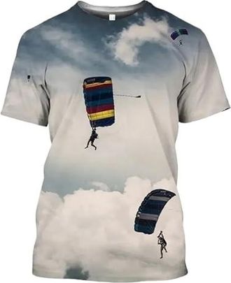 Keephen T-Shirt Graphique Aventure A&eacute;rienne pour Hommes/Femmes Impression 3D Montgolfi&egrave;re Parapente Parachute Manches Courtes Hauts d&eacute;contract&eacute;s