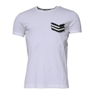 Dolce & Gabbana Wei&szlig;es Gestreiftes Crew Neck T-Shirt - - Tops - Herren - Wei&szlig; - M