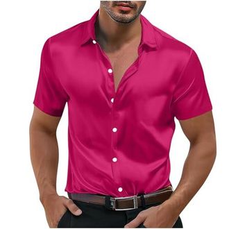 Generic Chemise &agrave; manches courtes pour homme - Chemise d&eacute;t&eacute; unie classique confortable et l&eacute;g&egrave;re - Col rabattu - Anti-plis - Respirante - D&eacute;contract&eacute;e - Bouto
