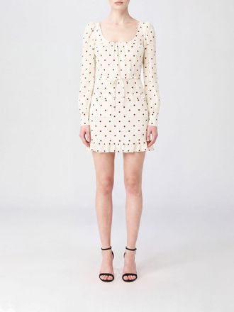 Alessandra Rich Mini-robe fourreau en soie &agrave; pois &agrave; manches longues