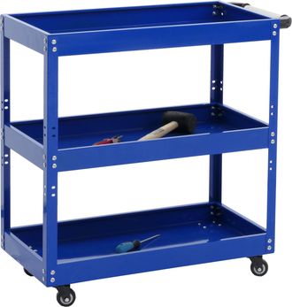 Mendler Werkzeugwagen HWC-M25, Rollwagen Werkstattwagen Transportwagen, Rollen Handgriff 3 Ladeflächen, Stahl 73x73x36cm blau