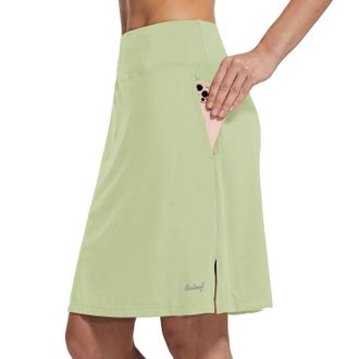 Baleaf Damen 20 Knielang Skorts Röcke Athletisch Bescheiden Lange Golf Casual Rock Reißverschluss Tasche UV-Schutz Mint Creme XS