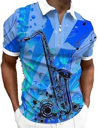 Keephen Chemises polo à manches courtes pour hommes Polo à col revers demi-zippé à motif de saxophone et dinstrument de musique Tops de rue décontractés pour 