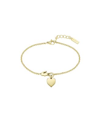 Lacoste Damen Gliederarmband Kollektion LOVE MY CROC aus Edelstahl (Gold oder Silber) mit Herz- und Krokodilanh&auml;ngern