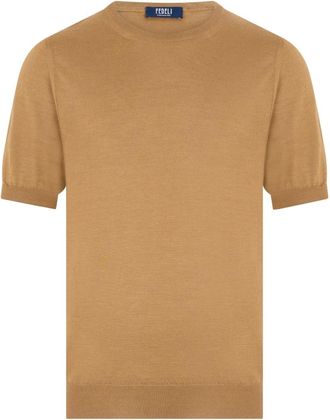 Fedeli Homme, Pulls, Brun, Taille: L Tricot &agrave; manches courtes et col rond