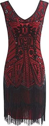 FNKDOR Robe Soirée Robe de Nuit pour Femme Robe Gatsby Robe Frangée Costume Gatsby Robe Flapper 1920 Paillette Gatsby sans Manche pour Soirée Art Déco Tango 