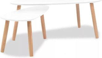 Les Tendances Table basse triangulaire bois blanc et pieds pin massif clair Katsa - Lot de 2
