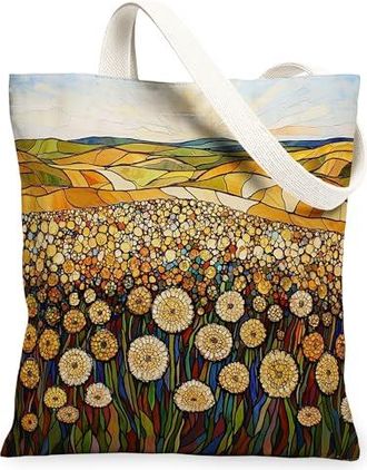 Generic Sac fourre-tout en toile avec motif de pissenlit printanier pour le shopping, 33 x 38,1 cm, sac d&eacute;picerie r&eacute;utilisable pour femme, paysage naturel, pl