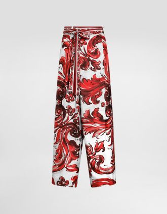 Dolce & Gabbana Hose Aus Seidentwill Mit Majolika-print - Mann Hosen Und Shorts Mehrfarbig 44