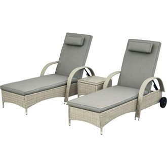 OUTSUNNY Sonnenliege Gartenliege Tisch 3er-Set Gartenm&ouml;bel, Polyrattan+Metall Grau - Outsunny