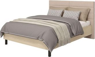 Dmora Doppelbett Circeo, Polster-Kopfteil, Gepolstert, Matratzengr&ouml;&szlig;e 180x200 cm, Eiche Braun