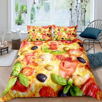 Generic Bettwäsche 140x200 Pizzamuster Bettwäsche-Sets Fastfood Bettbezug mit Reißverschluss 3D Weich Mikrofaser Bügelfrei Deckenbezug 140 x 200 mit 2 Kissenb