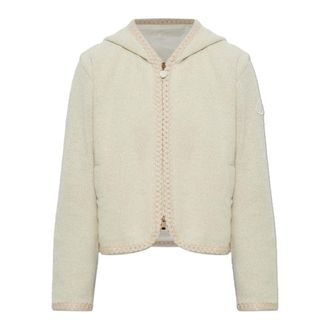 Moncler Sweat &agrave; capuche zipp&eacute; en tricot gaufr&eacute; - Femme - Pulls - Beige - Taille: 42 FR