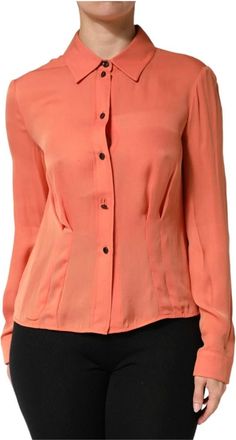 Emporio Armani Femme, Blouses et Chemises, Orange, Taille: 38 FR Collared Long Sleeve Top