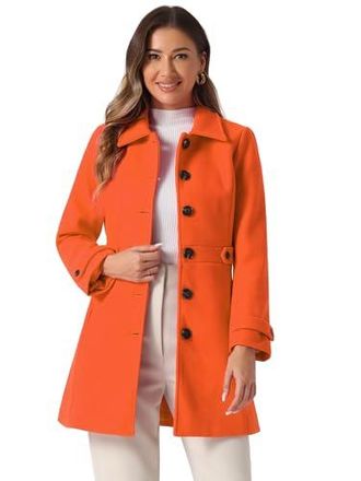Allegra K Manteau dhiver long &agrave; boutonnage simple pour femmes avec poches Orange M