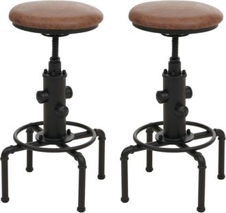Hhg [NEUWERTIG] 2er-Set Barhocker HHG-557, Barstuhl Tresenhocker h&ouml;henverstellbar drehbar Industrial Metall Kunstleder braun