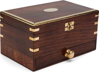 NKlaus Schmuckschatulle 22x14x12cm, Holz & Messing, Spiegel im Deckel, maritim & dekorativ 11719