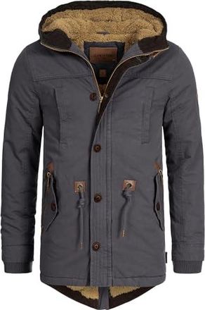Indicode Hommes Barge Winter Jacket | Veste dhiver avec capuche et doublure teddy Dk Grey XXL