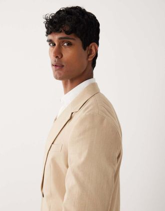 Asos Blazer de costume ajust&eacute; en tissu flamm&eacute; - Taupe-Neutral