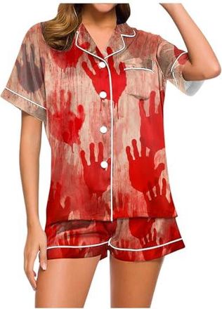 Generic Ensemble de shorts de pyjama dHalloween pour femme 2026, bordeaux, XXL