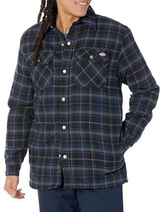 Dickies Veste Chemise en Flanelle doublée Polaire pour Homme, Carreaux Noir Bleu Marine, Taille L