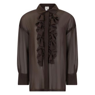 P.A.R.O.S.H. P.a.r.o.s.h., Femme, Blouses et Chemises, Brun, Taille: 40 FR Chemisier en soie transparente &agrave; volants devant