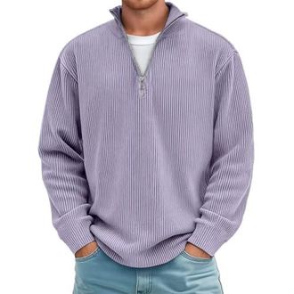 Generic Pull pour homme avec fermeture &eacute;clair 1/4 - Chemises &agrave; manches longues - Ample et l&eacute;ger - Avec poches, violet, 5XL