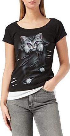 Spiral Femme Bright Eyes - 2in1 White Ripped Top Black T shirt, Noir/Blanc, XL EU