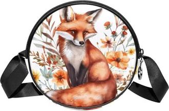Generic Sac &agrave; bandouli&egrave;re rond pour femme, motif fleurs de renard, sac &agrave; dos avec fermeture &eacute;clair, bretelles r&eacute;glables, sac &agrave; main rond d&eacute;contract&eacute; pour femm
