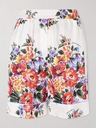 Dolce & Gabbana Short En Serge De Soie &Agrave; Imprim&eacute; Fleuri - Blanc