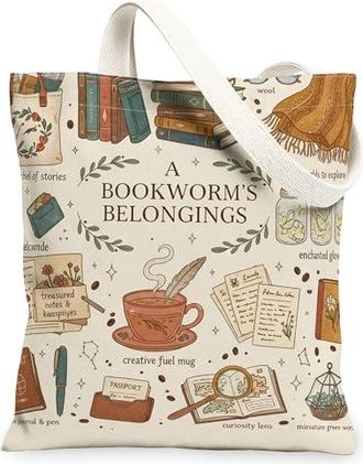 Generic Sac fourre-tout vintage en toile artistique, design pour amateurs de livres, sacs de courses r&eacute;utilisables, l&eacute;gers et lavables avec bandouli&egrave;re, beige