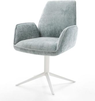 DELIFE Drehstuhl Zoa-Flex Chenille Pastellblau Fußkreuz Weiß 360° drehbar Wippfunktion Taschenfederkern, Esszimmerstühle