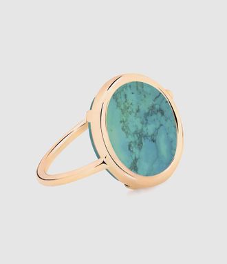 Ginette NY Bague Baby Disc Turquoise Or Rose