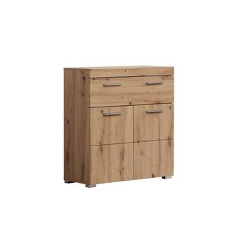 Trendteam Amanda - Kommode - Eiche - Badschrank - (BxHxT) 73 x 79 x 31 cm - Mehrzweckschrank mit gro&szlig;er Schublade und einem verstellbaren Einlegeboden - silberf