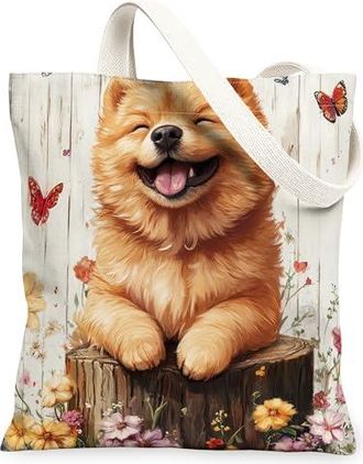 Generic Sac fourre-tout en toile pour le shopping 33 x 38 cm, sac d&eacute;picerie r&eacute;utilisable en forme de souche de bois floral pour femme, animal de compagnie, d&eacute;