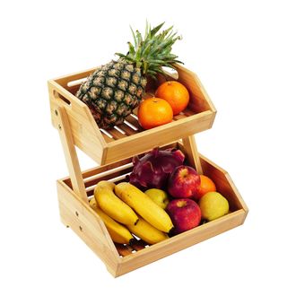 Relaxdays Obst Etagere Bambus, HxBxT: 29 x 30 x 25 cm, Korbetagere f&uuml;r Obst, Gem&uuml;se & Geb&auml;ck, Obstschale K&uuml;che, natur