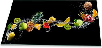 Decorwelt | Herdabdeckplatten 90x52 cm 1-Teilig Obst Schwarz Ceranfeldabdeckung Universal Spritzschutz Glas Deko Elektroherd Induktion für Kochplatten Herdschut