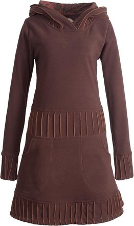 vishes Alternative Bekleidung - Lang&auml;rmliges Patchwork Hoodie Eco Damen Fleecekleid mit Daumenl&ouml;chern braun 44-46