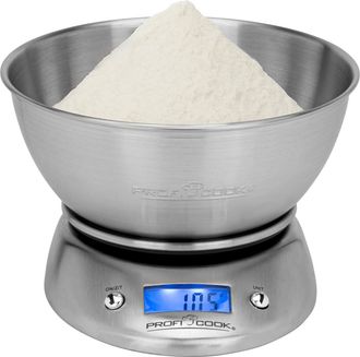 Profi Cook ProfiCook Küchenwaage digital mit Schüssel | wiegt bis 5000g (in 1g-Schritten) | Zuwiegefunktion | einstellbare Maßeinheiten: gr, ml, lb.oz, fl.oz | d