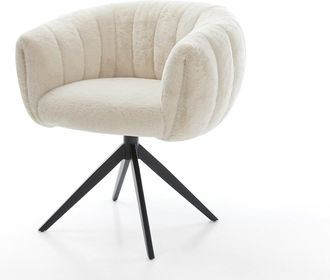 DELIFE Drehstuhl Jada-Flex Pl&uuml;sch Creme-Wei&szlig; Kreuzgestell breit Schwarz 360&deg; drehbar Wippfunktion Taschenfederkern, Esszimmerst&uuml;hle