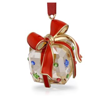 Swarovski Holiday Cheers Geschenk Ornament, Kristallanh&auml;nger mit Roten, Gr&uuml;nen und Blauen Kristallen, 426 Facetten im Golden-Shadow-Effekt und Rotem Ripsband, G