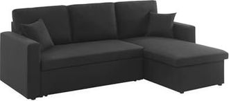 Sweeek Canap&eacute; dangle Smile Convertible r&eacute;versible Compact 3 Places en Tissu Noir. L 213.5 x P 136.5 x H 83cm. avec Coffre de Rangement