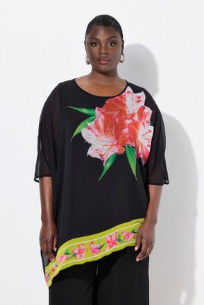 Ulla Popken Longbluse Chiffonbluse doppellagig Glitzerbl&uuml;te Rundhals