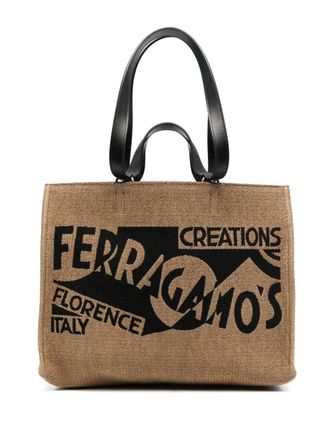 Ferragamo sac cabas m&eacute;dium &agrave; logo en relief - Tons neutres