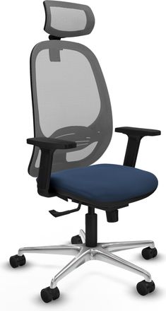 Piqueras y Crespo Stuhl mit Lendenwirbel- und Nackenst&uuml;tze mit 2D-Armlehnen und h&ouml;henverstellbarem Kopfteil, ausgestattet mit 3 Positionen und Schneidschaum, Grau/Marin