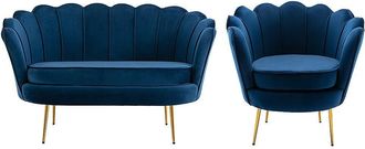 Vente-Unique Dandelion Set f&laquo;&uml;r 2-Sitzer und Sessel aus Samt, Nachtblau