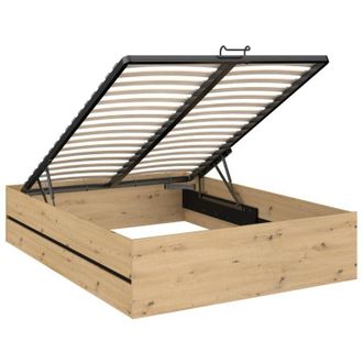 Vente-Unique Vente-Unique - Lit coffre 140 x 190 cm - Coloris naturel et noir - Sommier &agrave; lattes - Charge maximale 200 kg - Fabriqu&eacute; en Europe