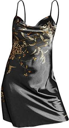 Generic Chemise De Nuit Femme Longue Femmes Sexy col en V imprim&eacute; Fleuri Soie Slip Robe Bretelles Spaghetti Robe de Nuit pour Les Femmes Bas De Chemise Femme 