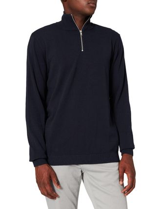 Jack & Jones Male Strickjacke mit Viertelrei&szlig;verschluss Einfarbig Strickjacke mit Viertelrei&szlig;verschluss