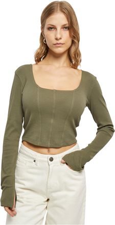 Urban Classics Damen Ladies Short Rib Corsage Longsleeve T-Shirt, Olive, S EU
